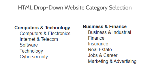 Website Category List | HTML Dropdown, JavaScript, And PHP