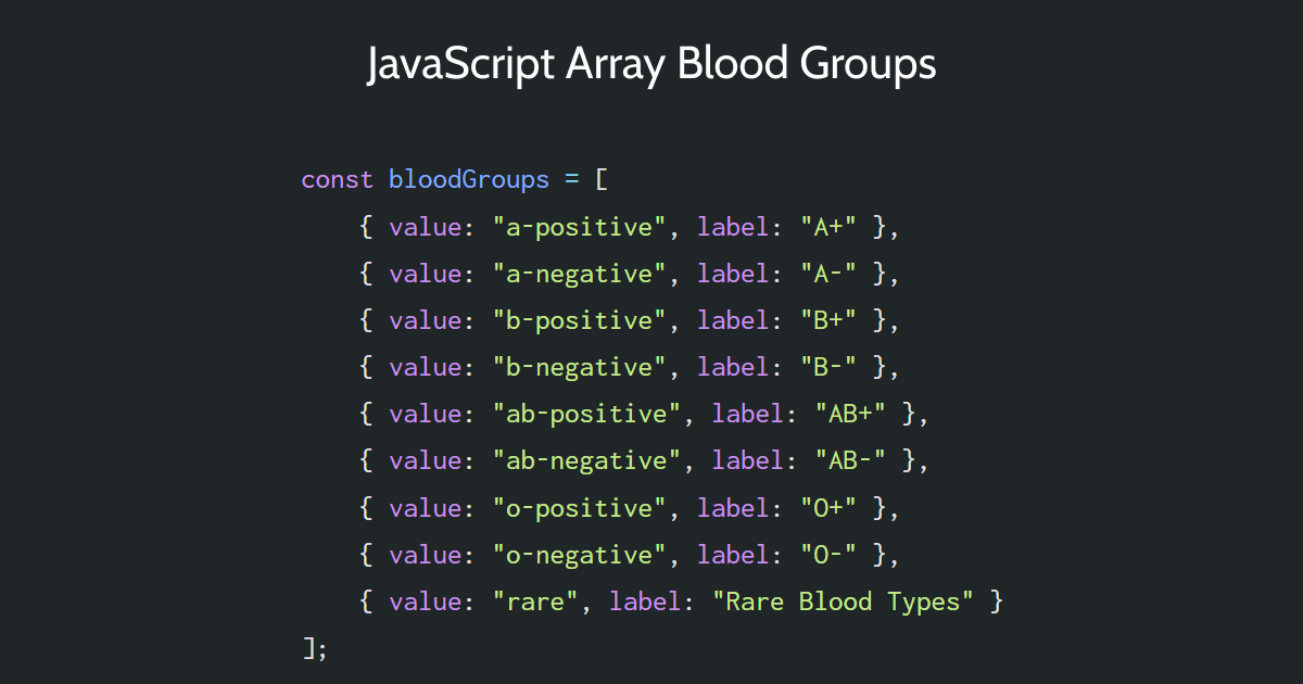 Blood Group Selection For HTML, JavaScript And PHP