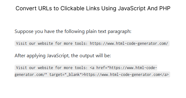 Javascript And Php Convert Urls To Clickable Html Links
